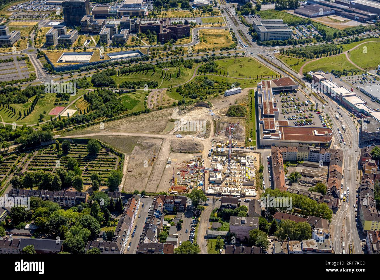 Aerial view, construction project Essen Altendorf, McDreams Hotel Essen ...