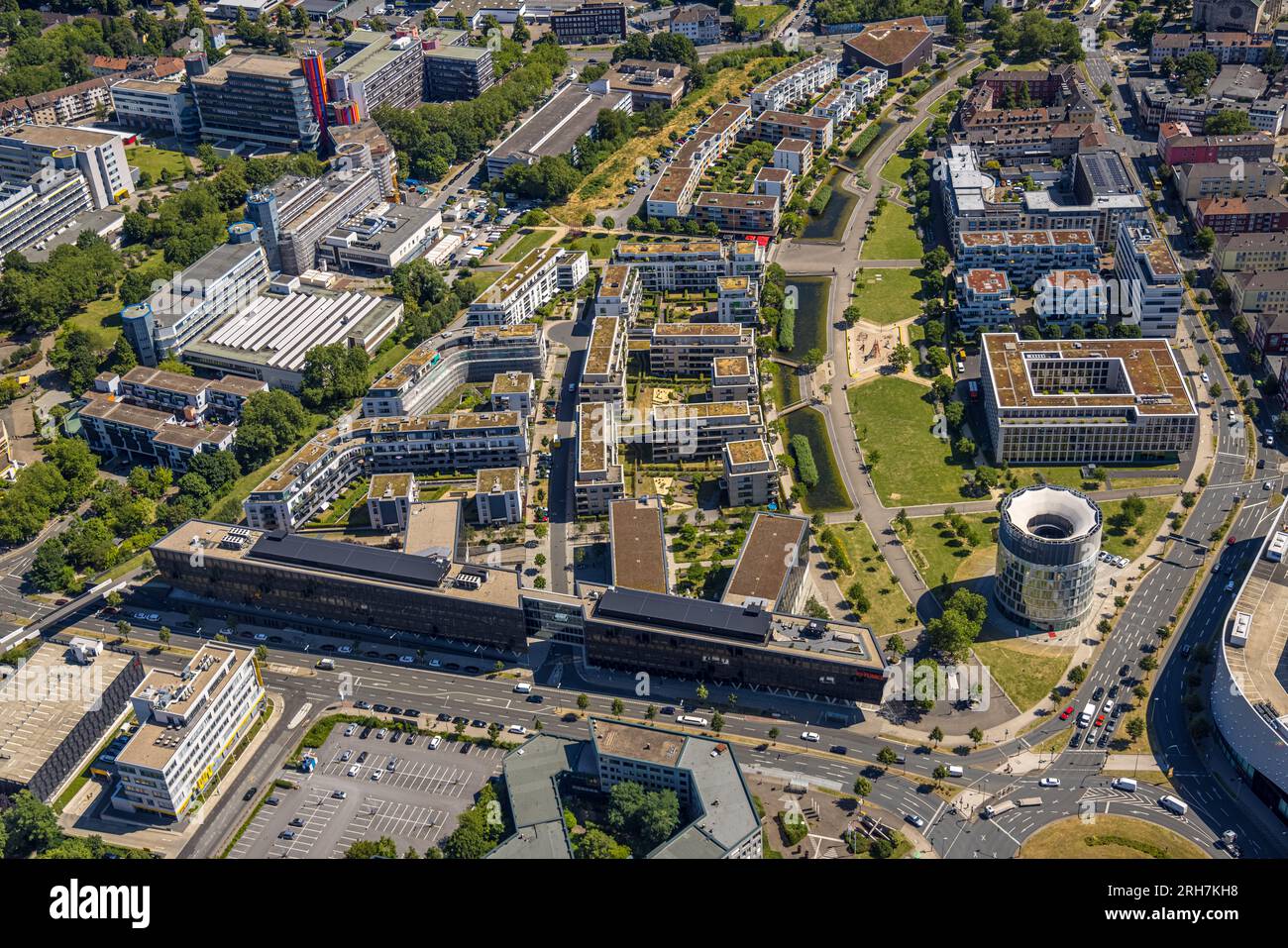 Aerial view, housing estate Grüne Mitte, Funke kiosk tower, Funke ...