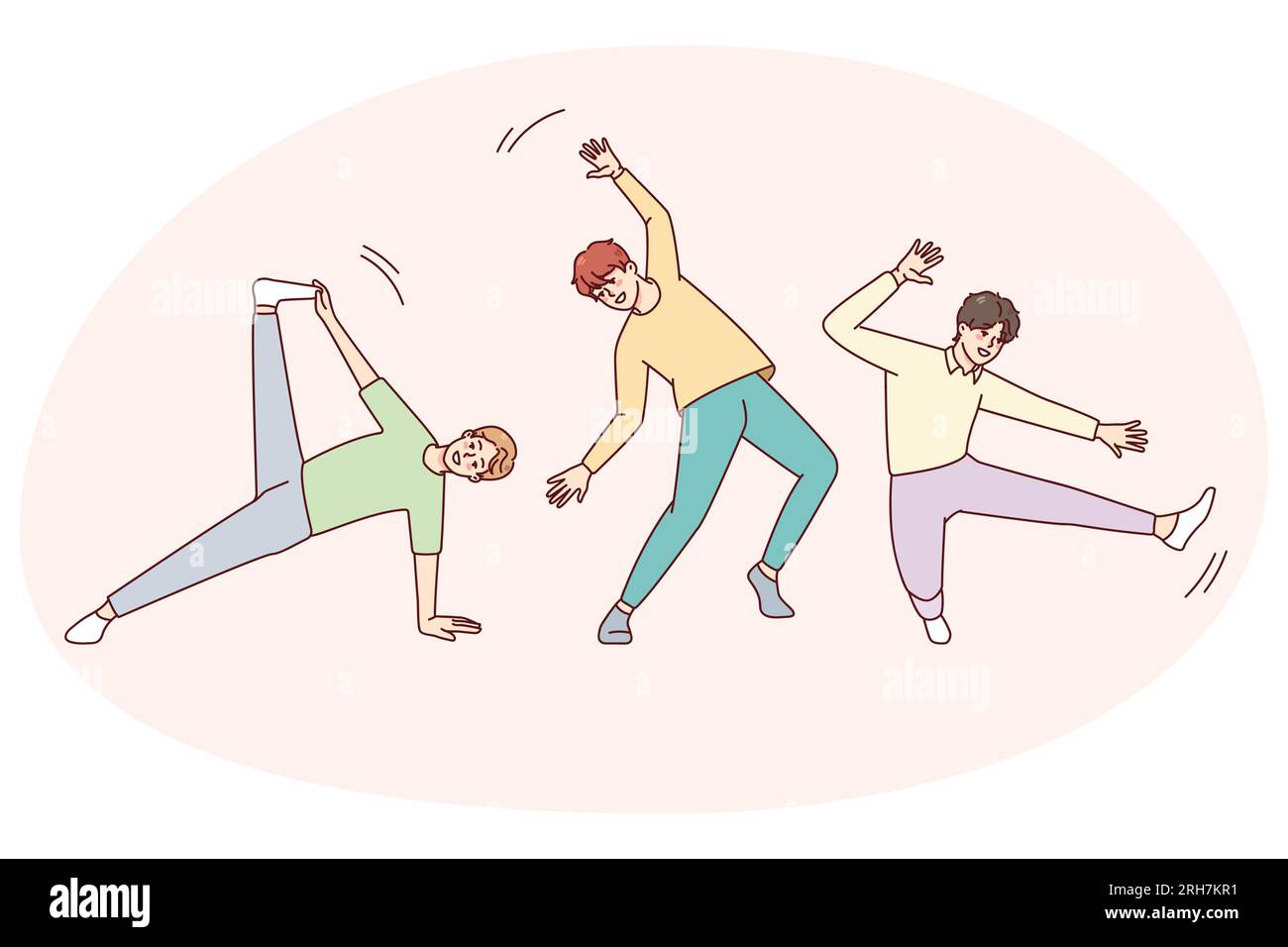 Smiling boys children dancing together. Happy guys have fun engaged in ...