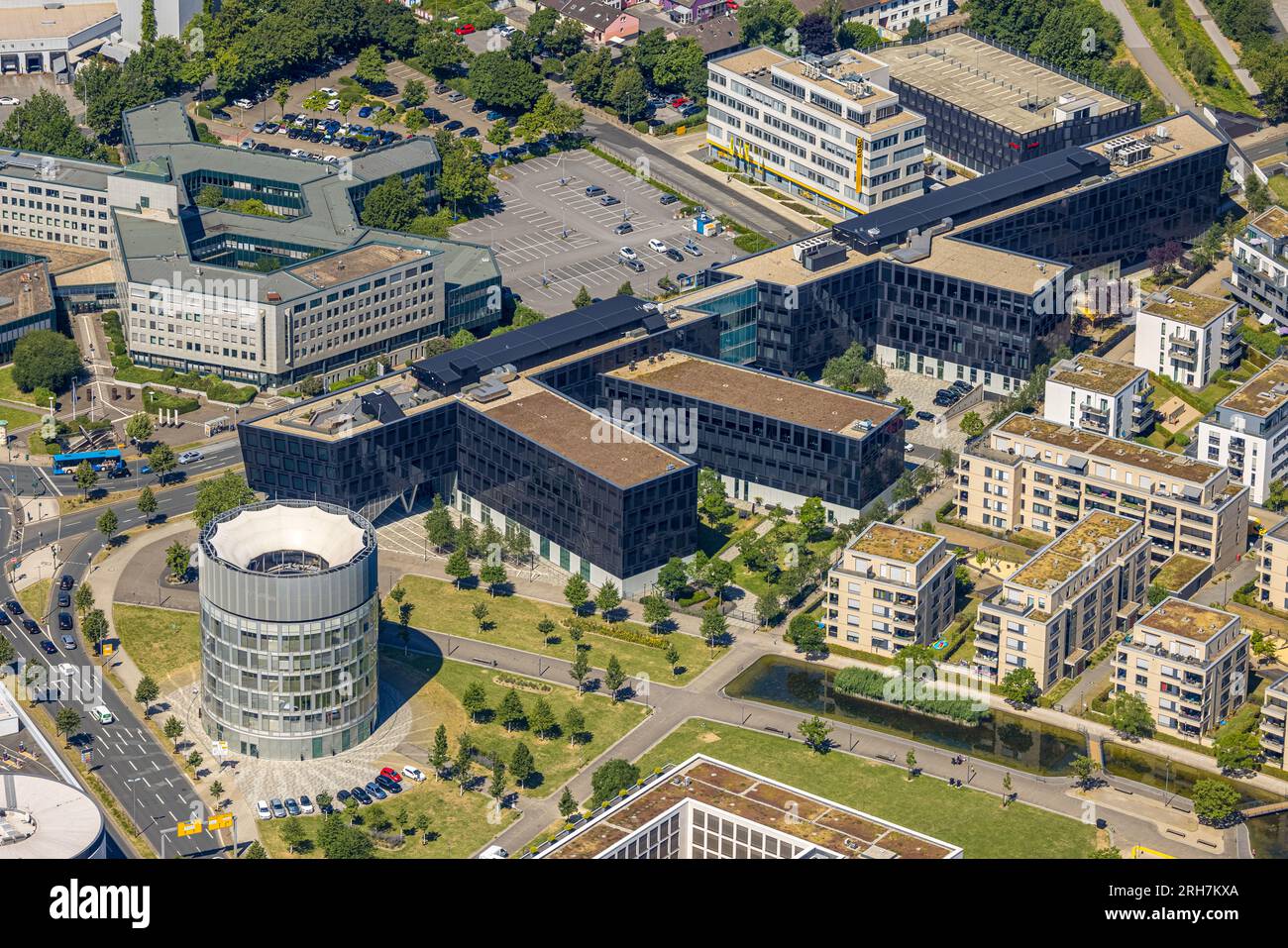 Aerial view, Funke kiosk tower, Funke Mediengruppe building ...