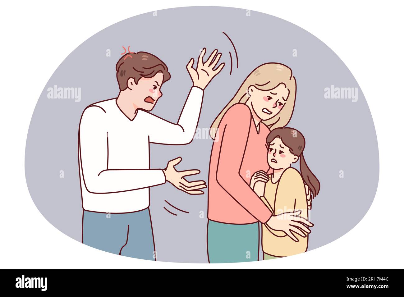 Mother protect child from aggressive father. Woman hide kid from ...