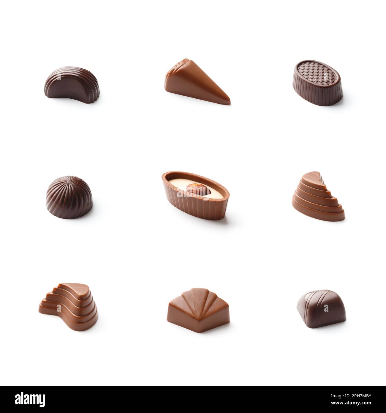 Chocolate candy, Set of chocolates on white isolated, close-up ...