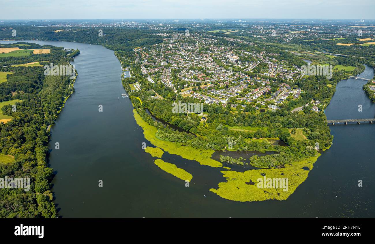 Aerial view, Ruhr loop Heisinger Bogen, bird sanctuary, village view ... Aerial view, Ruhr loop Heisinger Bogen, bird sanctuary, village view ...