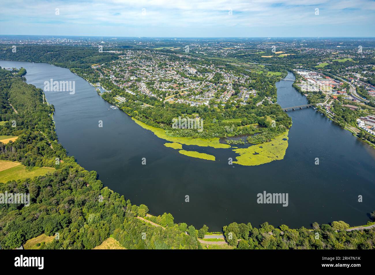 Aerial view, Ruhr loop Heisinger Bogen, bird sanctuary, village view ... Aerial view, Ruhr loop Heisinger Bogen, bird sanctuary, village view ...