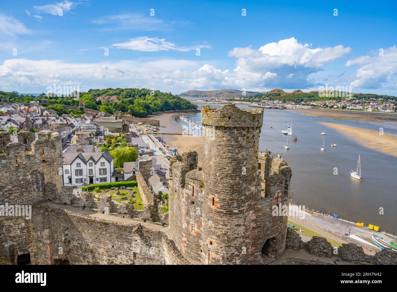 Looking across the town of Conwy towards Llandudno from Conwy castle ...