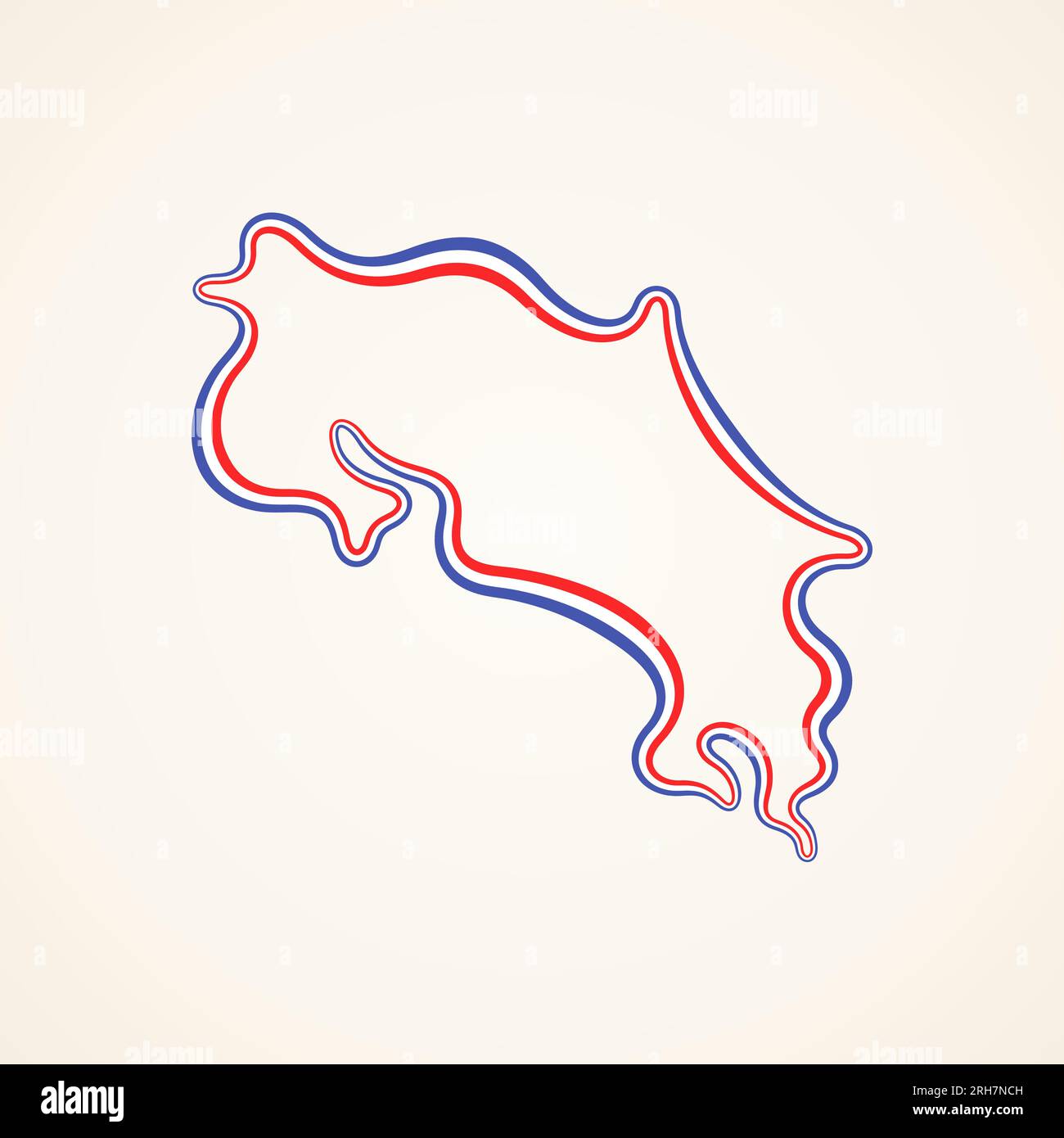 Outline map of Costa Rica marked with ribbon in colors from the flag ...