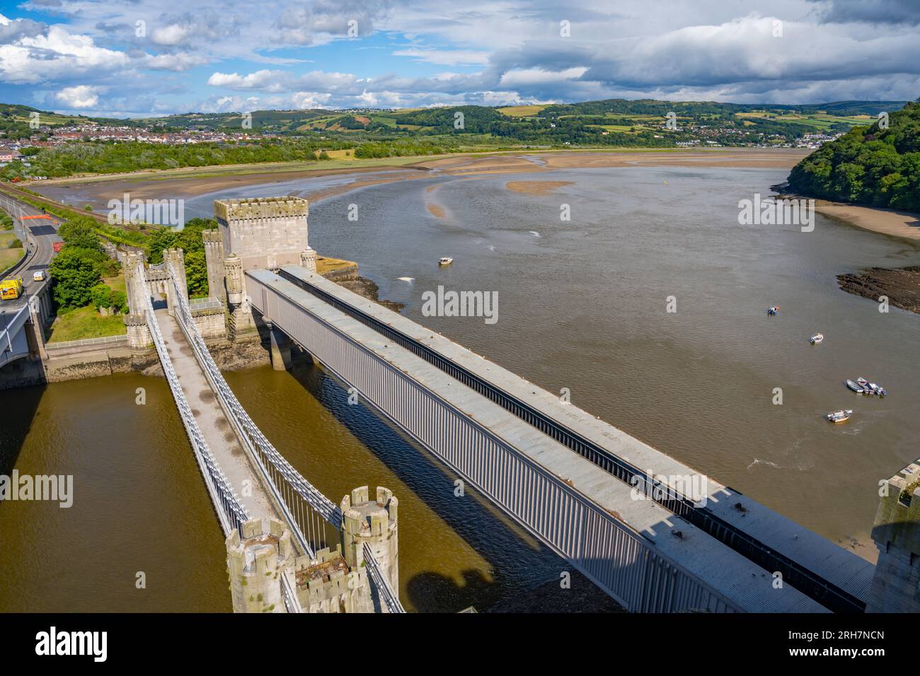 Looking across the river Conwy towards Llandudno from Conwy castle with ...