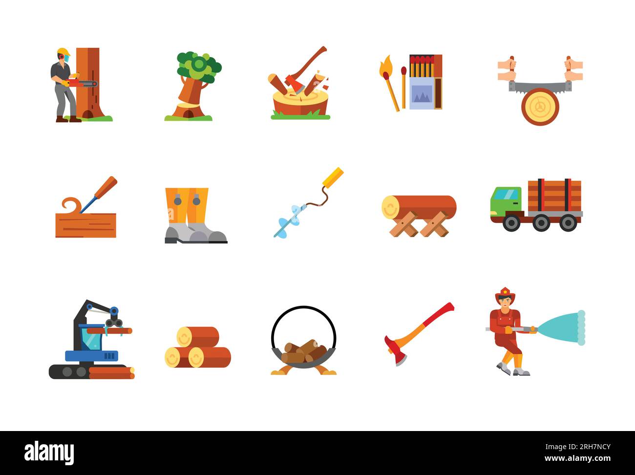 Sawmill And Firefighting Icon Set Stock Vector Image And Art Alamy