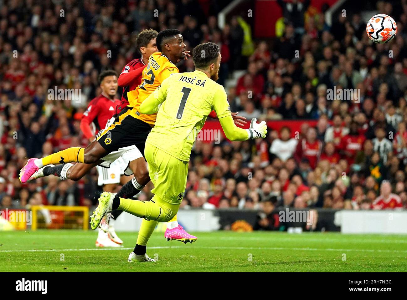 Manchester United's Raphael Varane (second left, hidden) scores their ...