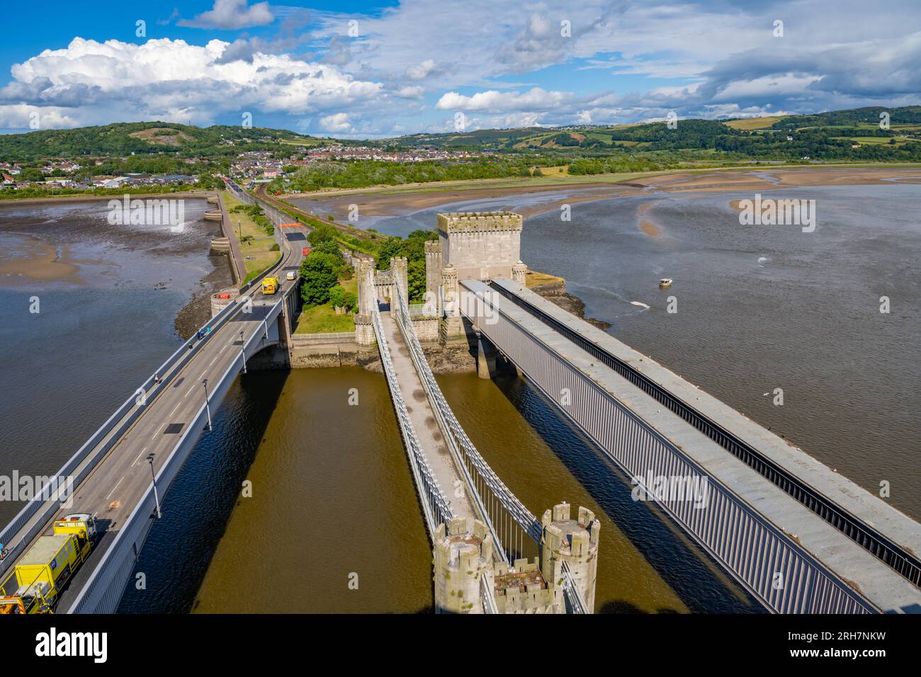 Looking across the river Conwy towards Llandudno from Conwy castle with ...