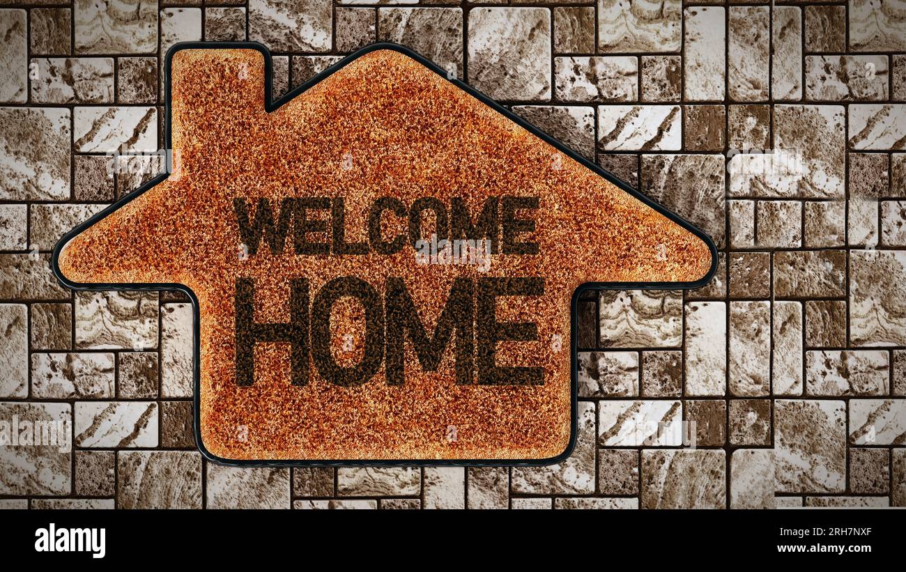 Welcome home doormat standing on the ground. 3D illustration Stock ...