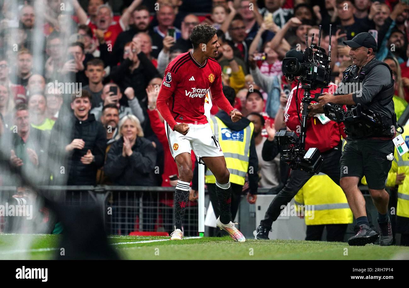 Manchester United's Raphael Varane celebrates scoring their side's ...