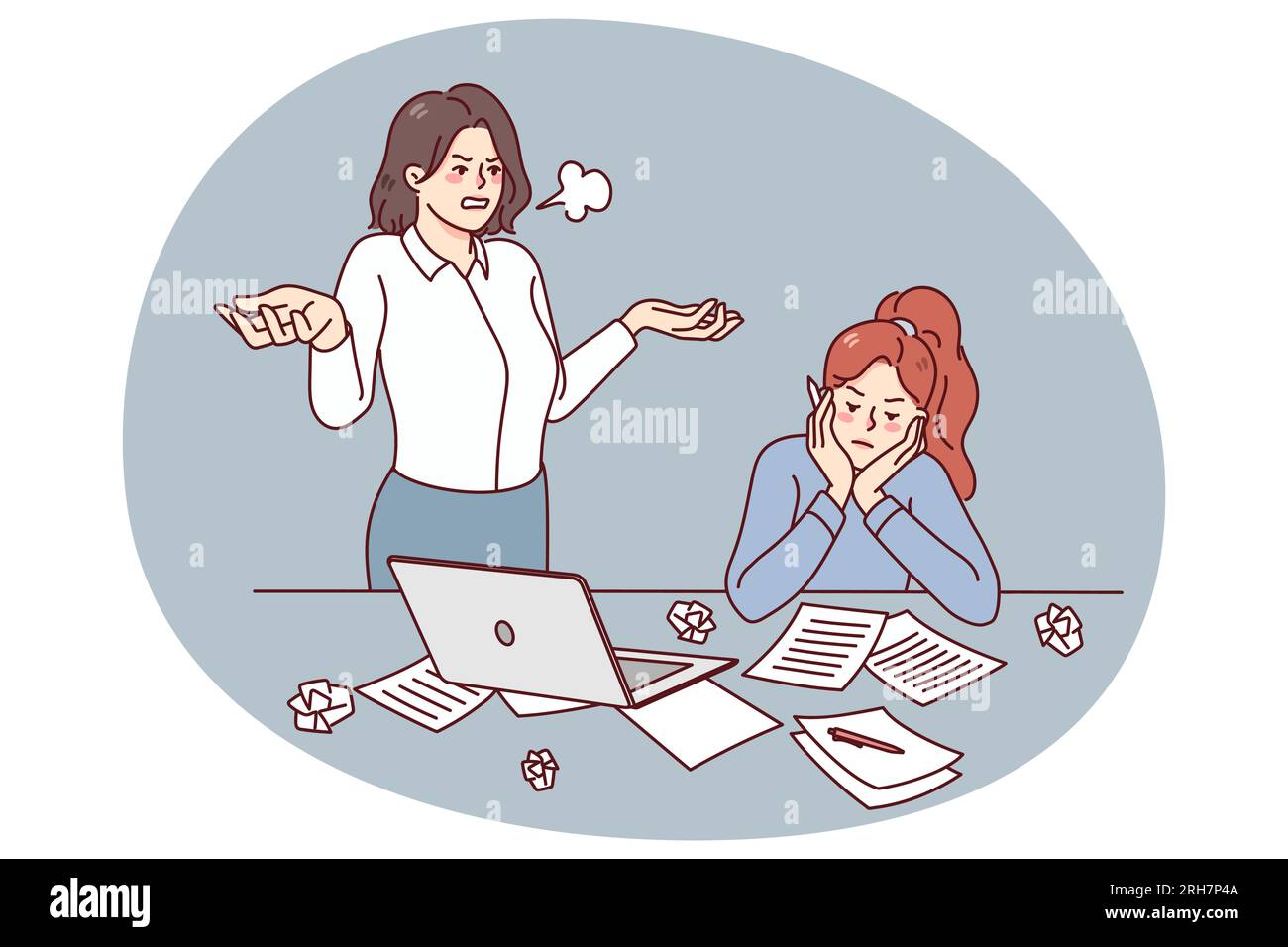 Furious boss stressed with employee unproductive work in office. Angry ...