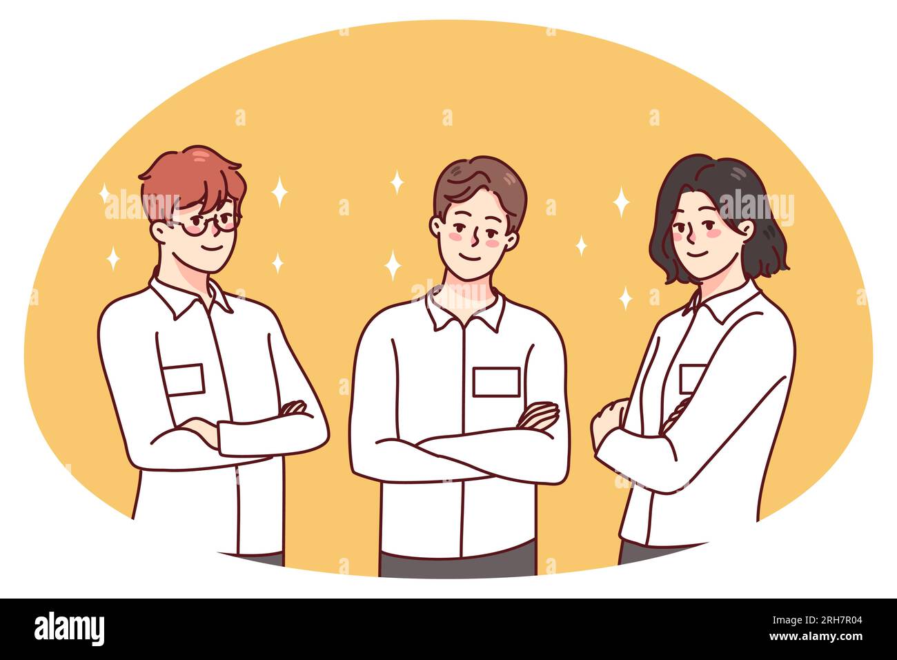 Portrait of businesspeople in uniform with badges showing confidence ...