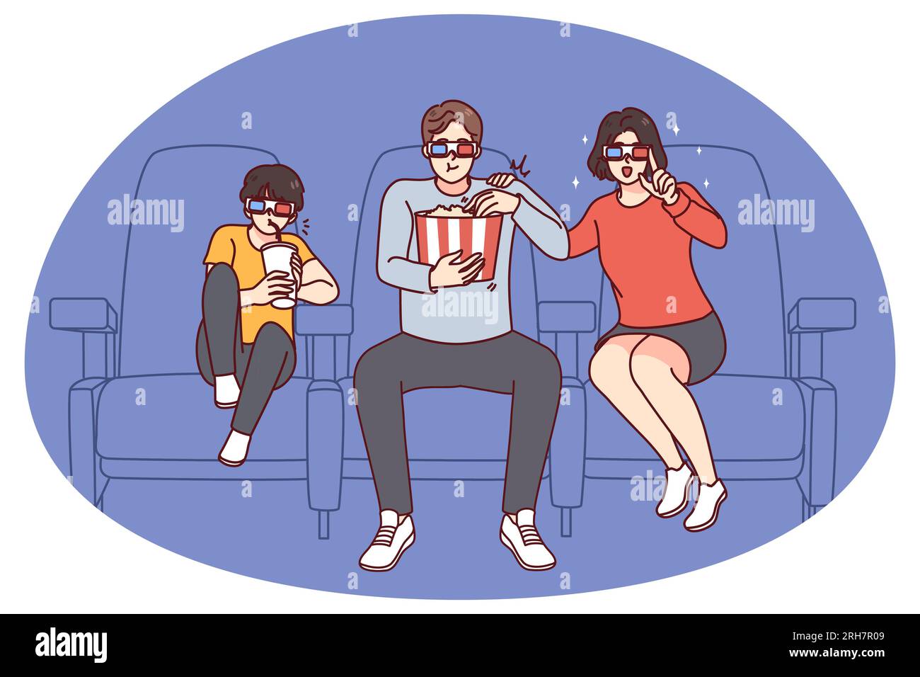 Happy family with 3d glasses enjoy movie in cinema together. Smiling ...