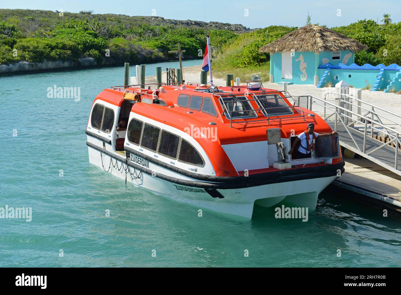 Tender boat at Pirates Cove at Half Moon Cay, Little San Salvador ...