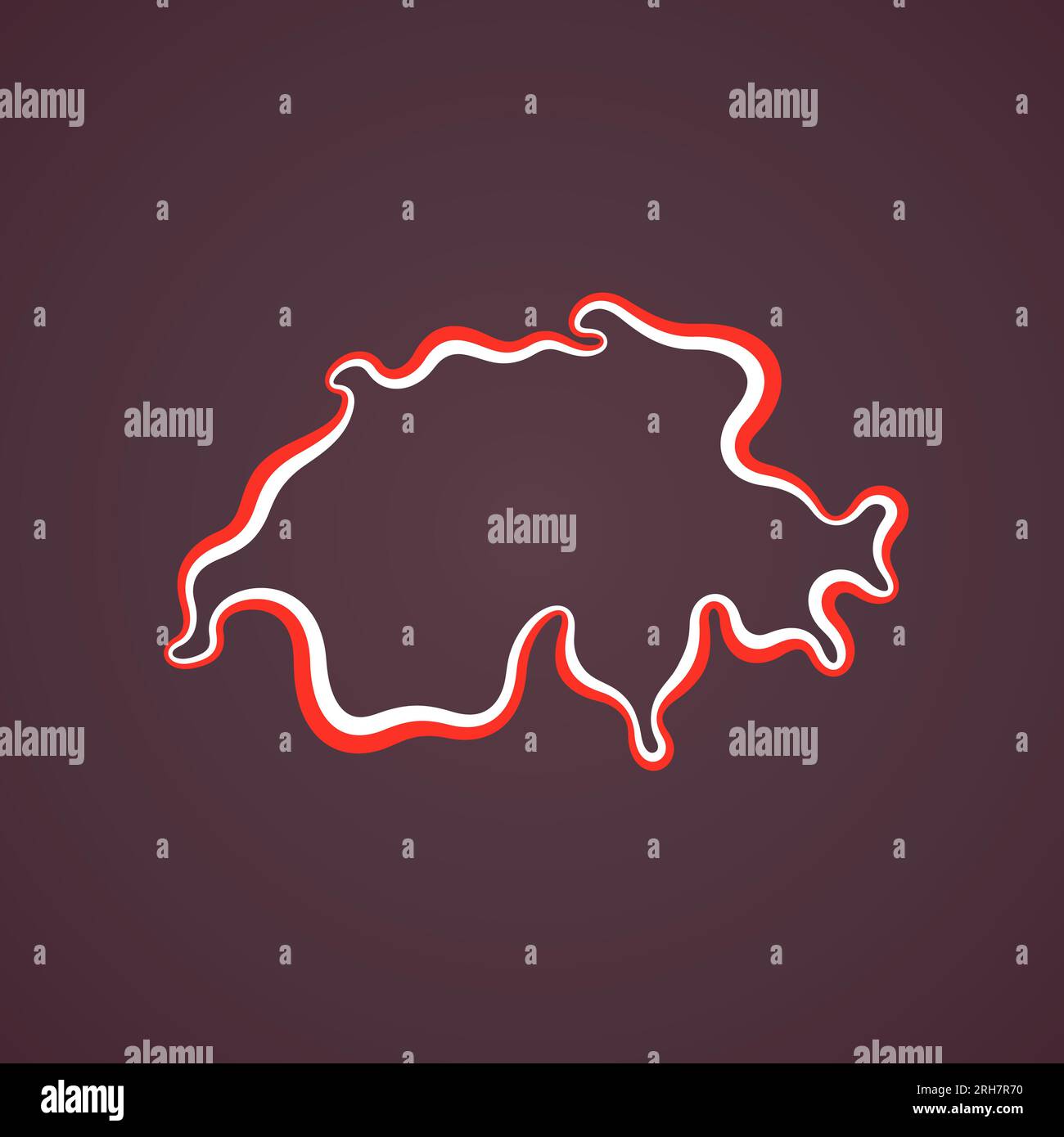 Outline map of Switzerland marked with ribbon in colors from the flag ...