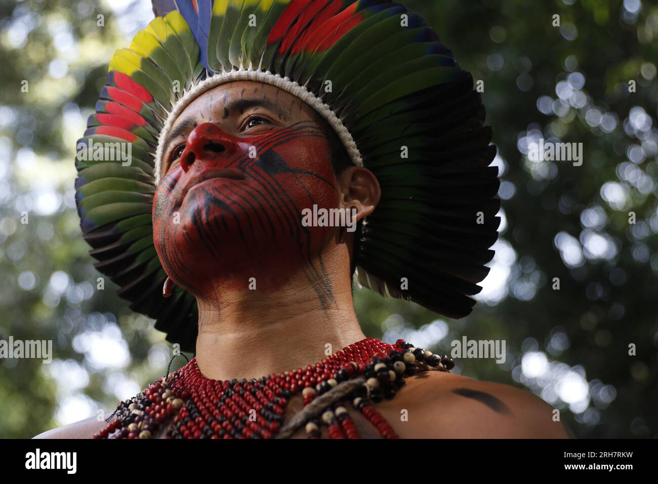 Brazilian indigenous man of Pataxó ethnic group portrait celebrating ...