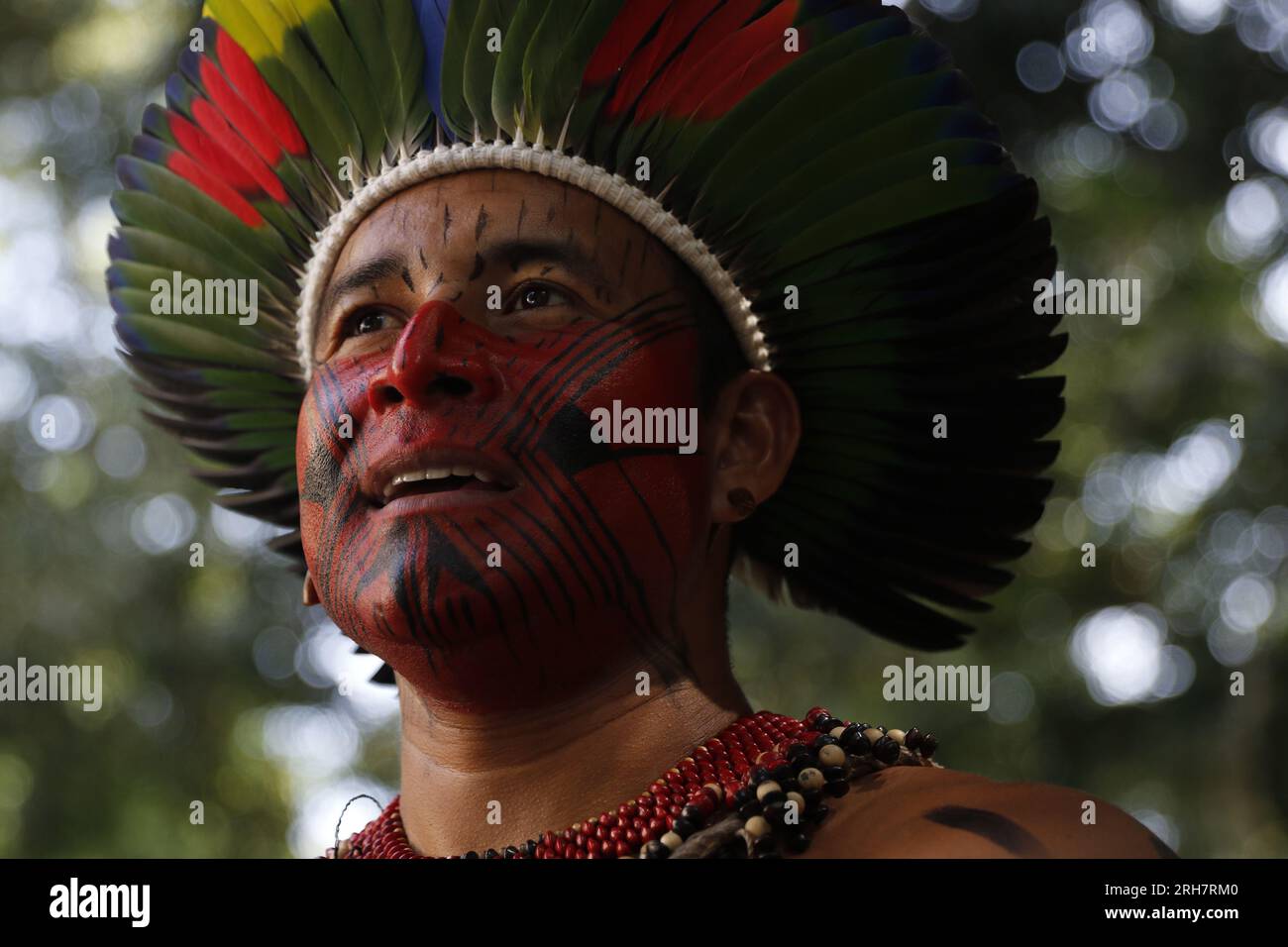 Brazilian indigenous man of Pataxó ethnic group portrait celebrating ...