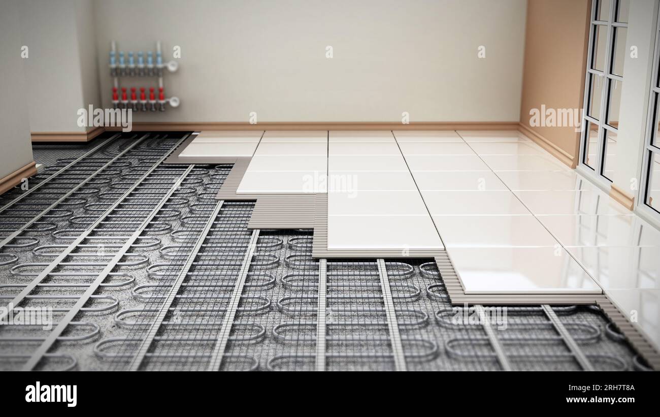 Ground heating system structural detail. 3D illustration Stock Photo ...