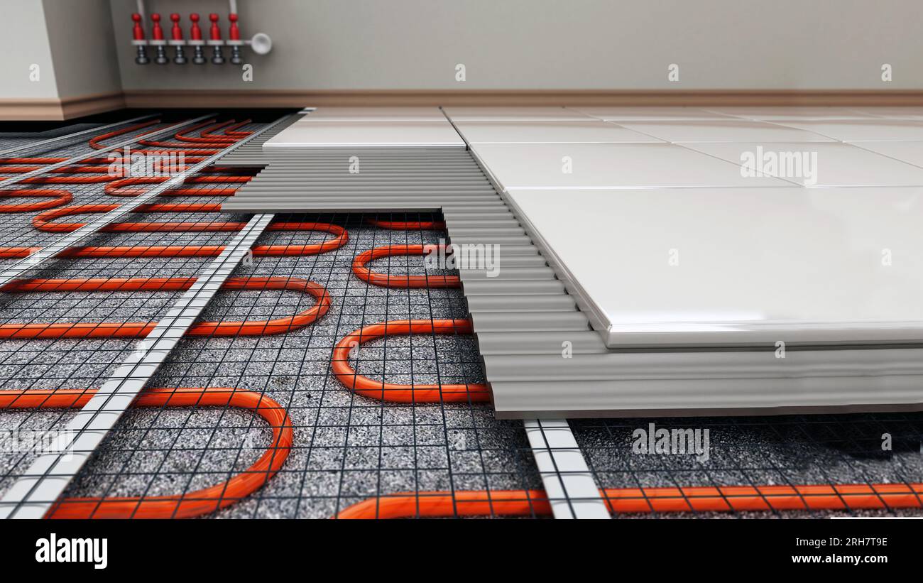 Ground heating system structural detail. 3D illustration Stock Photo ...