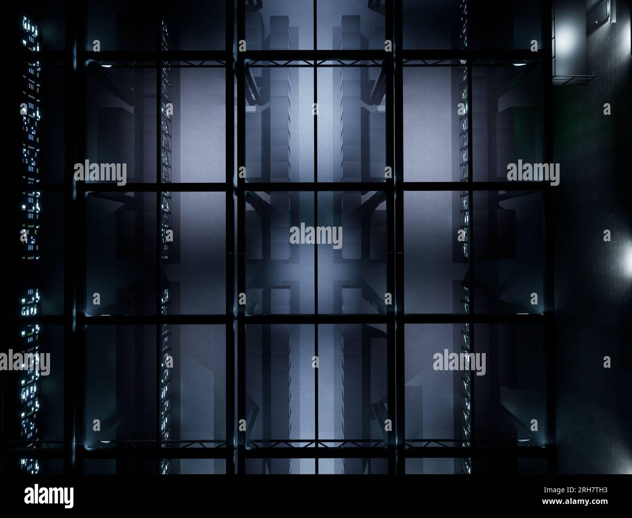 Modern Server Room With Racks And Security Information Cloud Computing Concept Supercomputer