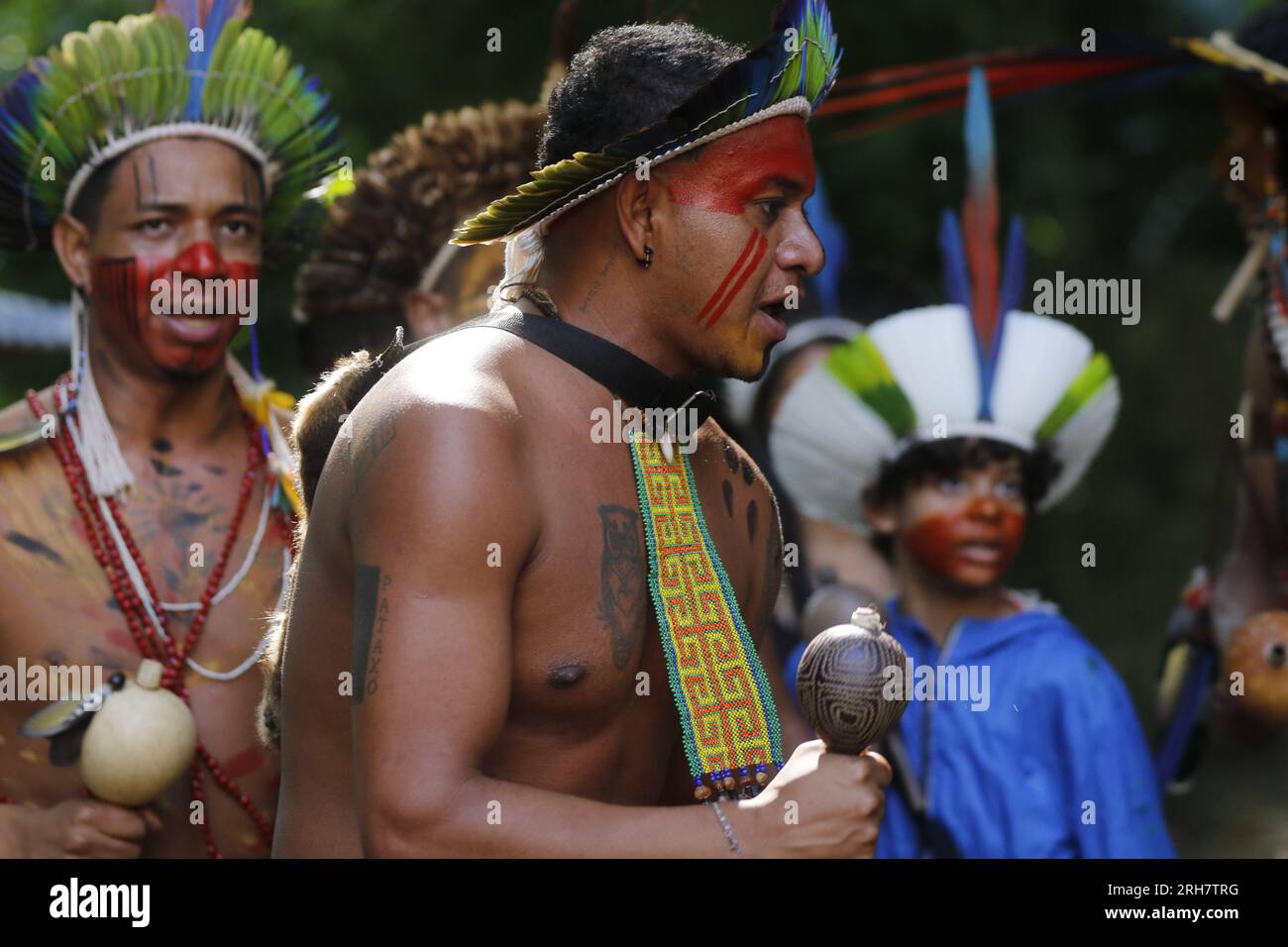 Brazilian indigenous men of Pataxó ethnic group celebrate International ...