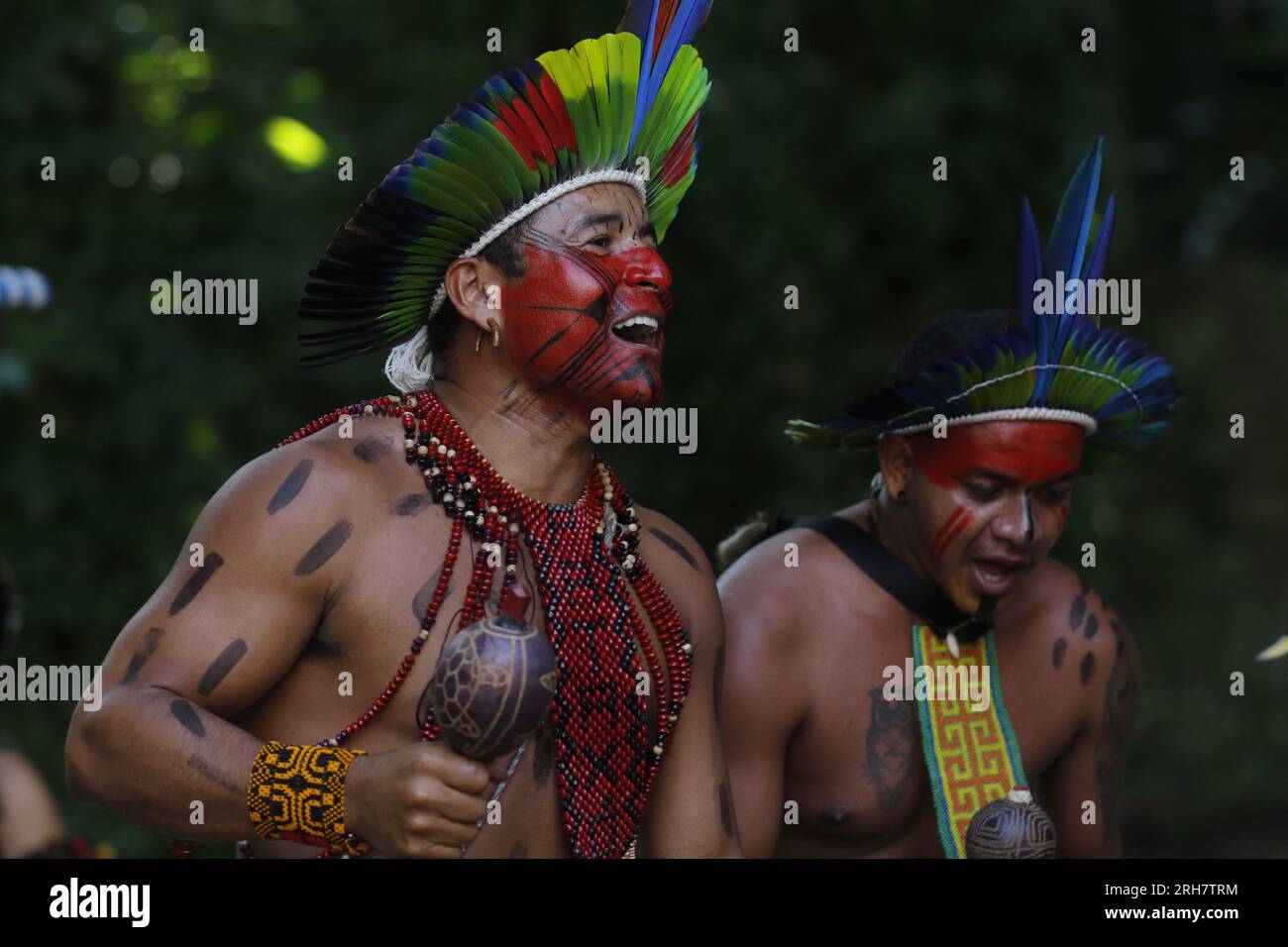 Brazilian indigenous men of Pataxó ethnic group celebrate International ...