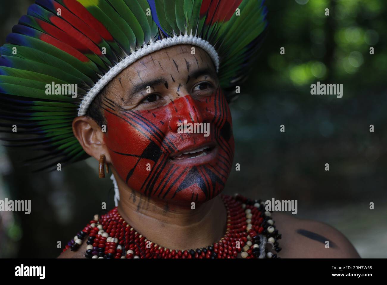 Brazilian indigenous man of Pataxó ethnic group portrait celebrating ...