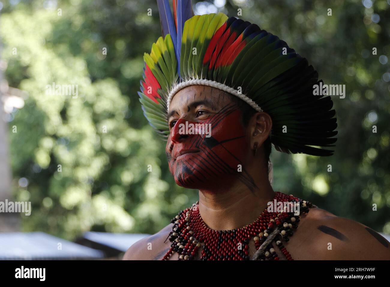 Brazilian indigenous man of Pataxó ethnic group portrait celebrating ...