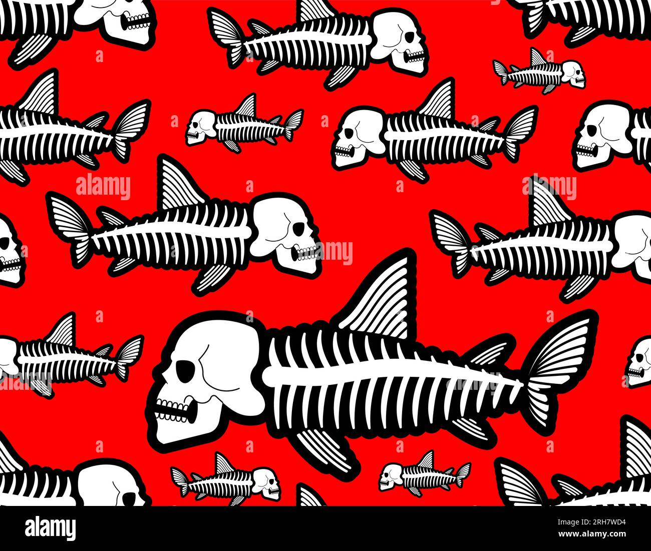Skeleton of fish with skull pattern seamless. Vector texture Stock ...
