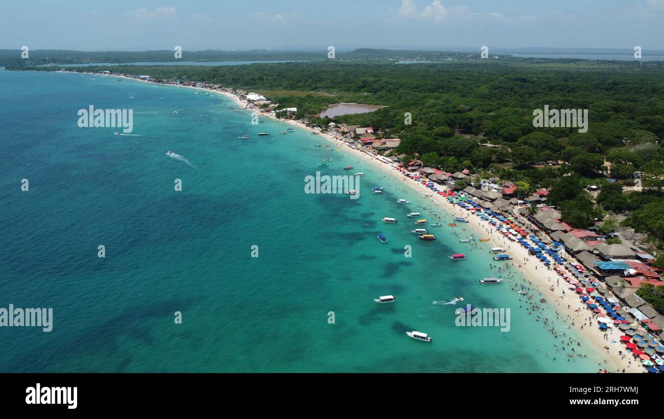 Aerial view of the beach at the Baru peninsula in Colombia Stock Photo ...
