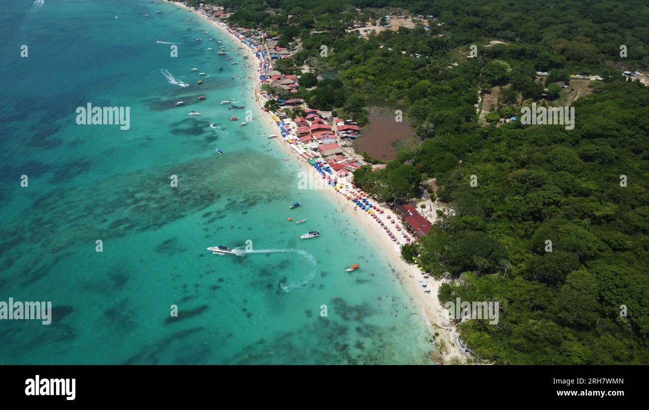 Aerial view of the beach at the Baru peninsula in Colombia Stock Photo ...