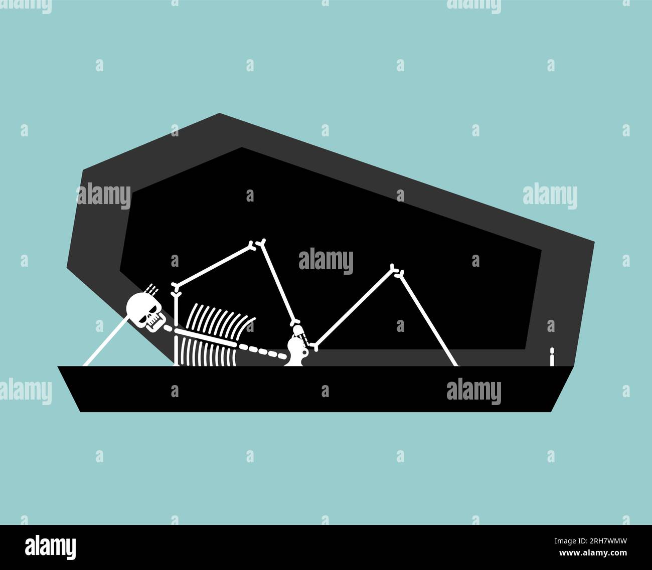 Skeleton is resting in coffin. Vector illustration Stock Vector Image ...