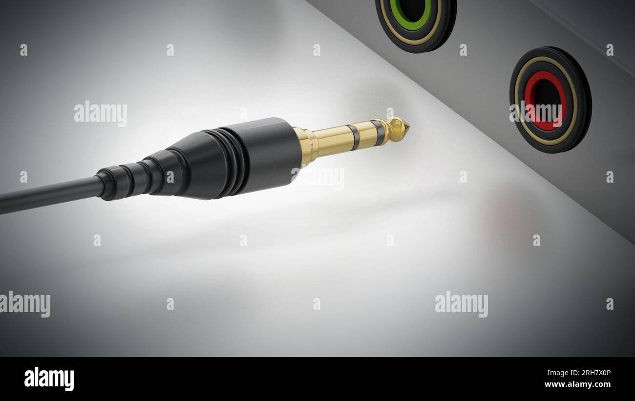 3.5 inch plug and jacks isolated on white background. 3D illustration ...