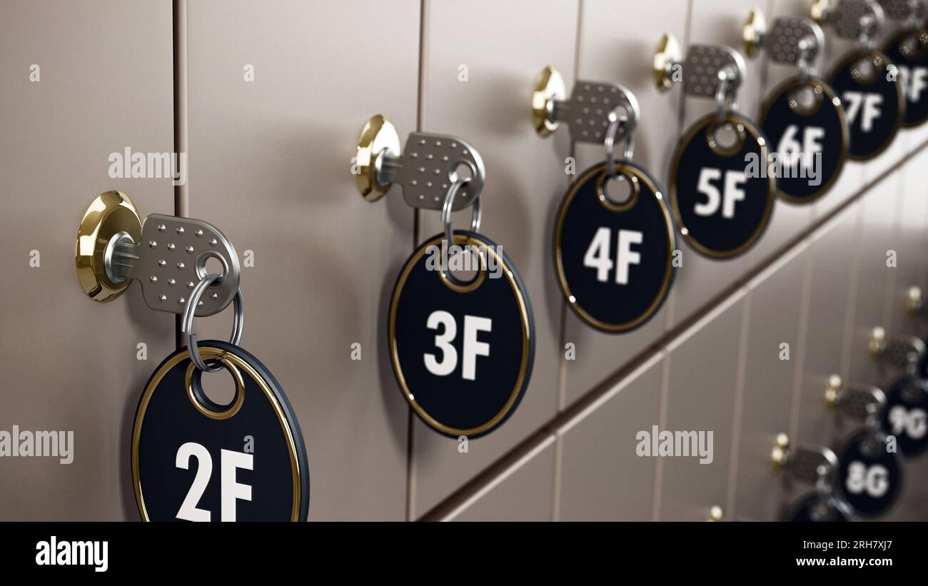 Safe deposit boxes with keys. 3D illustration Stock Photo - Alamy