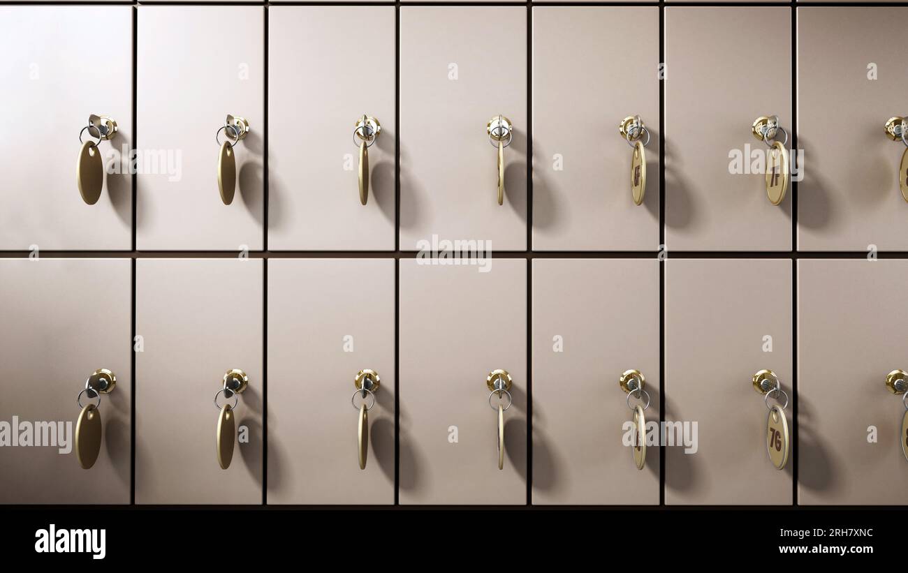 Safe deposit boxes with keys. 3D illustration Stock Photo - Alamy