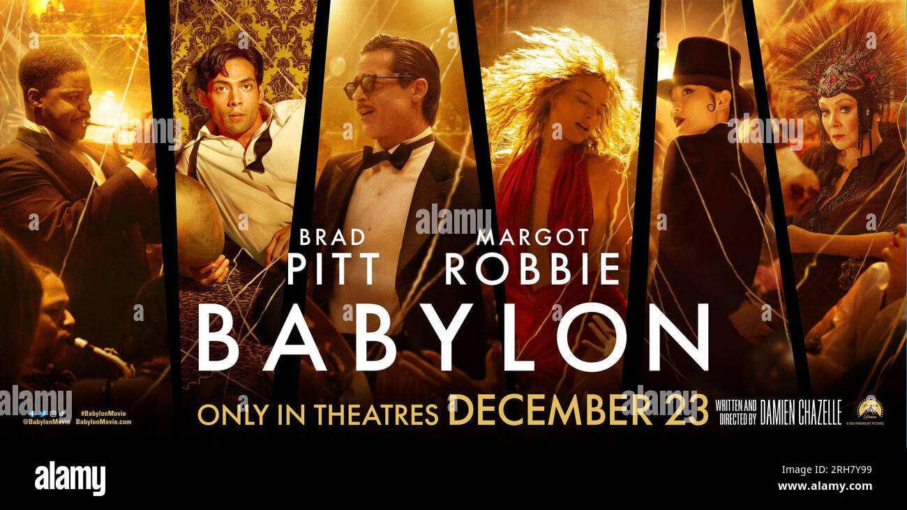 BABYLON, poster, from left: Jovan Adepo, Diego Calva, Brad Pitt, Margot Robbie, LI Jun Li, Jean ...