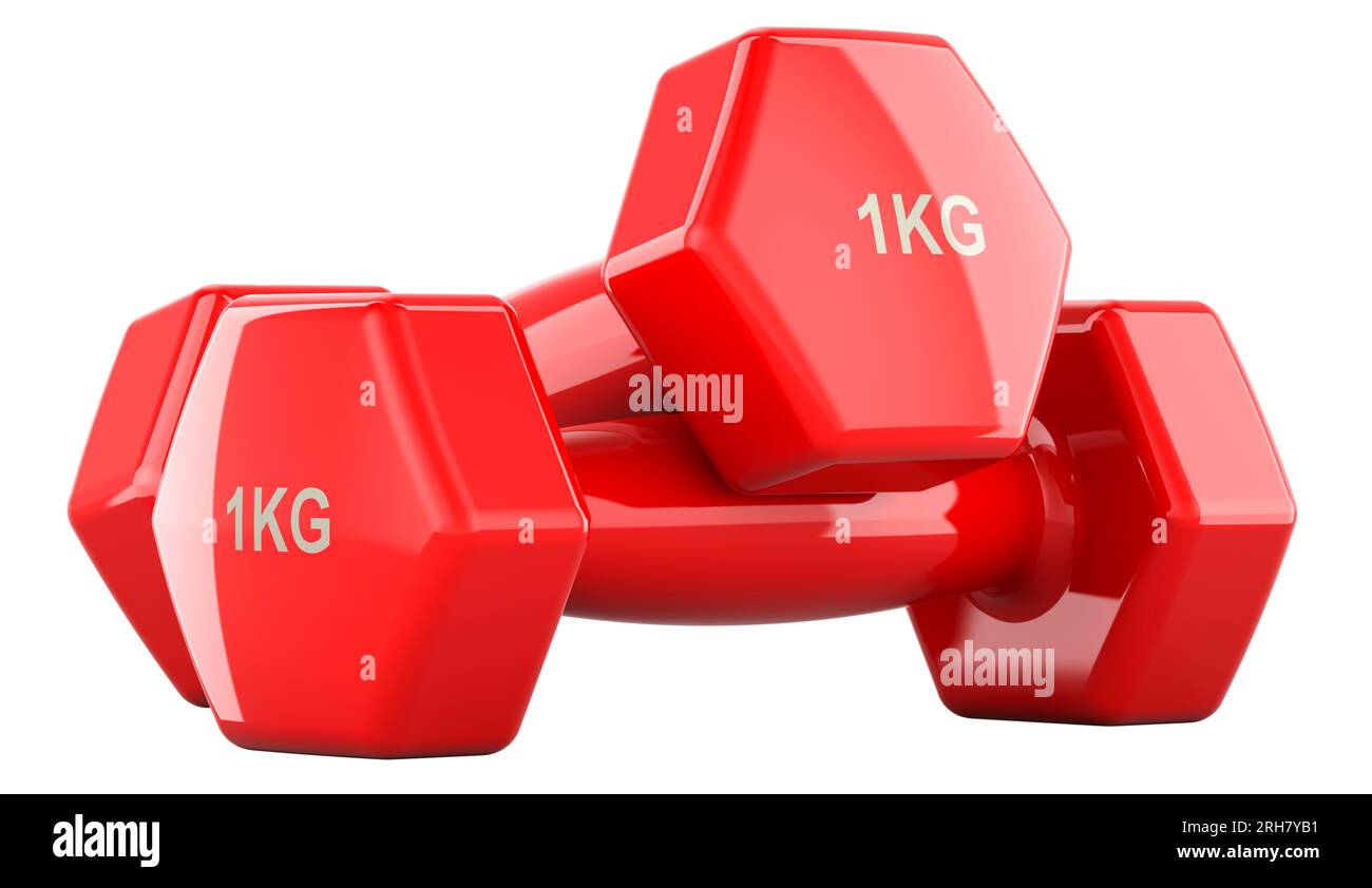Red Dumbbells for Strength Training 1 kg, 3D rendering isolated on white background Stock Photo ...