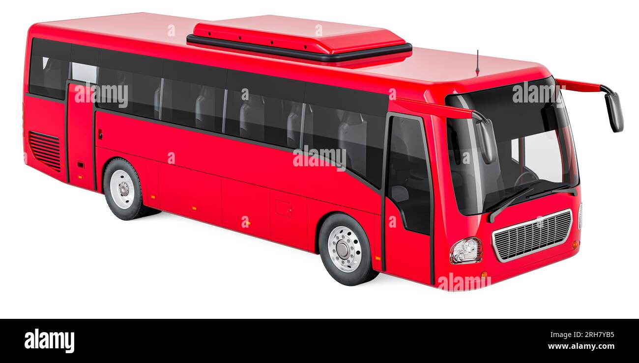 Red bus, closeup. 3D rendering isolated on white background Stock Photo ...