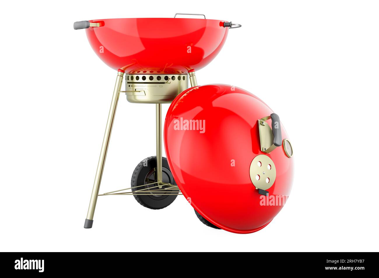 Red Barbecue grill, 3D rendering isolated on white background Stock ...