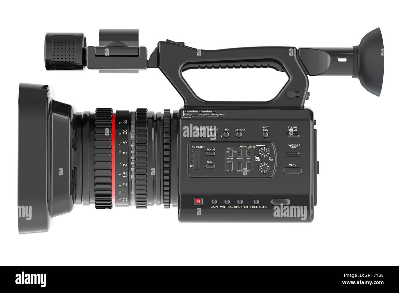 Professional video camera, television camera, side view. 3D rendering ...