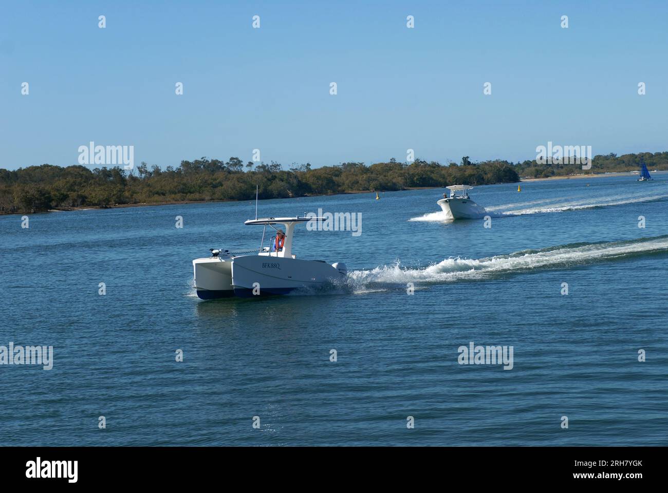 Small catamaran, Noosa River, Queensland, Australia Stock Photo - Alamy