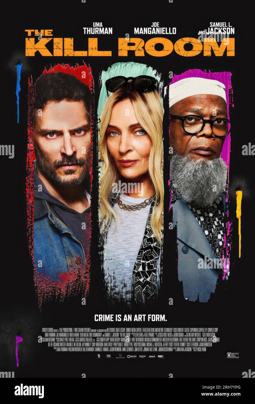 THE KILL ROOM, US poster, from left: Joe Manganiello, Uma Thurman, Samuel L. Jackson, 2023 ...