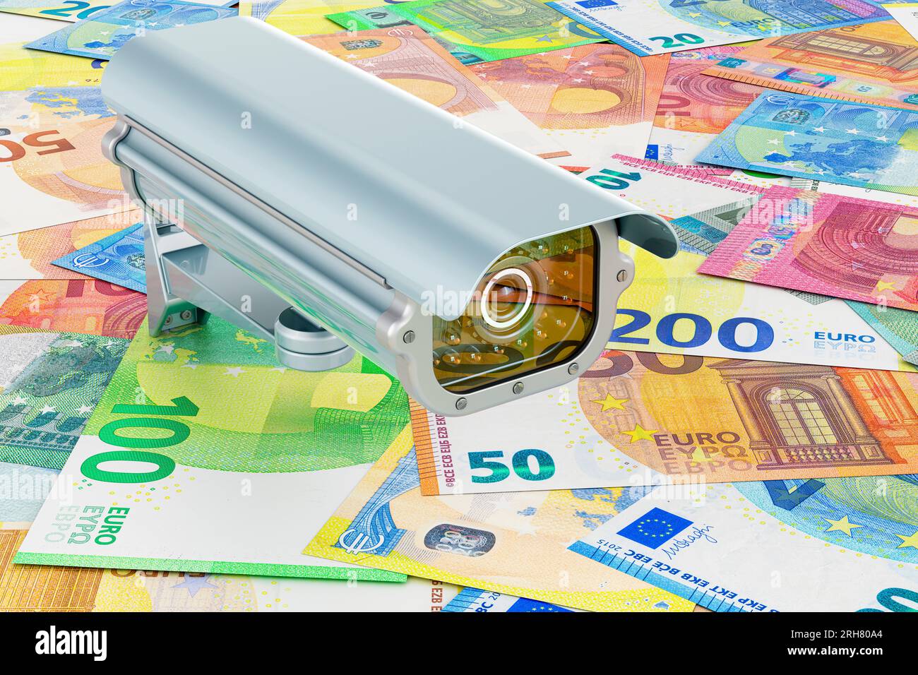 Security surveillance camera on the euro backdrop, 3D rendering Stock ...