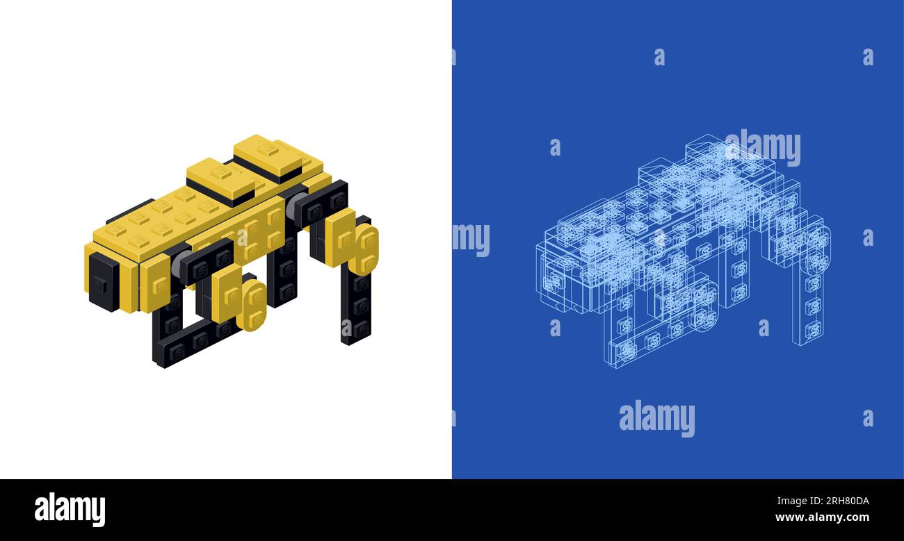 Concept with robot dog in isometric style for print and design. Vector ...