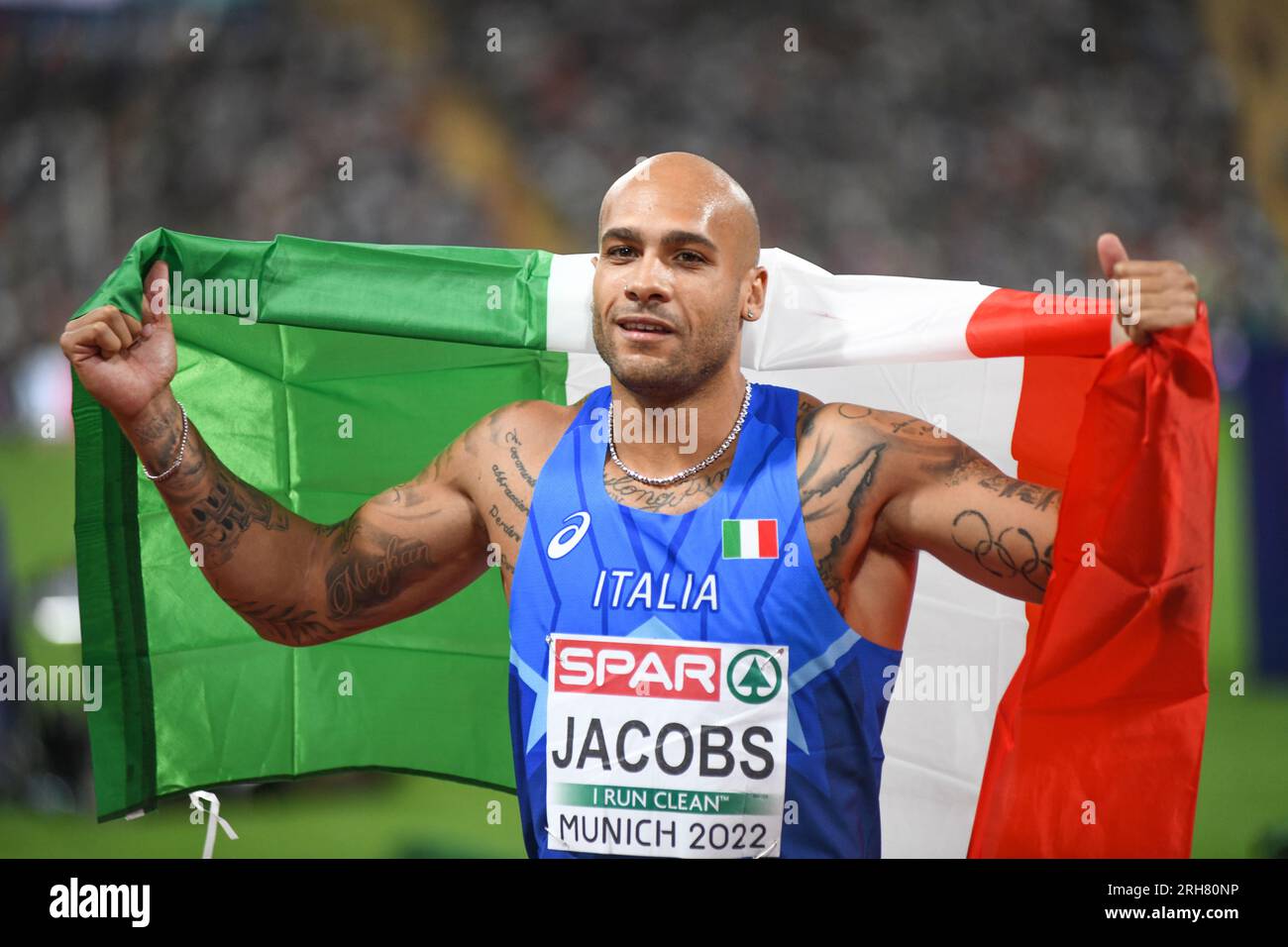 Marcell Jacobs (Italy). 100m Gold Medal. European Championships Munich ...