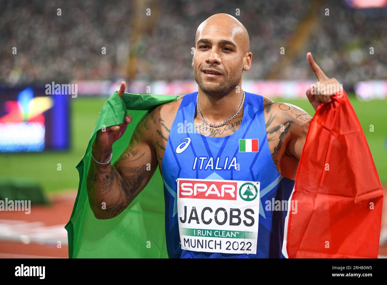 Marcell Jacobs (Italy). 100m Gold Medal. European Championships Munich ...