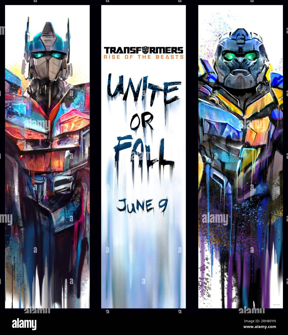 TRANSFORMERS: RISE OF THE BEASTS, advance poster, from left: Optimus ...