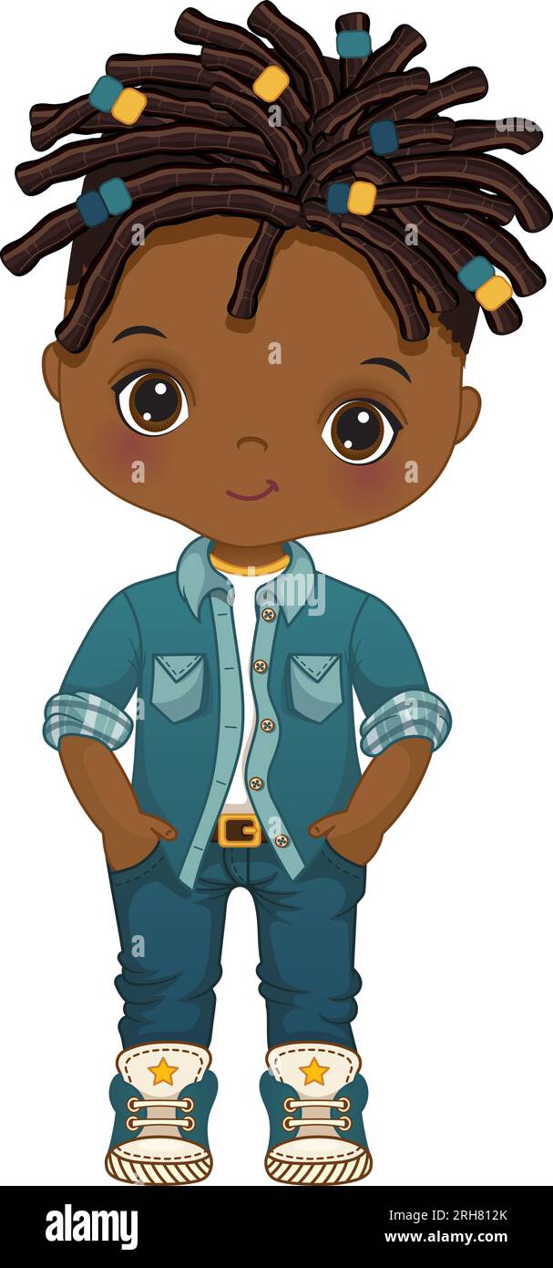 Vector Cartoon Afro Boy Wearing Denim Outfit Stock Vector Image & Art ...